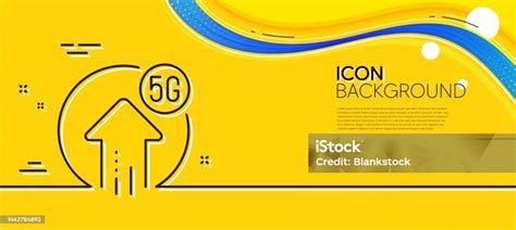 5g 업로드 속도 라인 아이콘입니다 무선 기술 기호입니다 최소 라인 노란색 배너입니다 벡터 0명에 대한 스톡 벡터 아트 및 기타