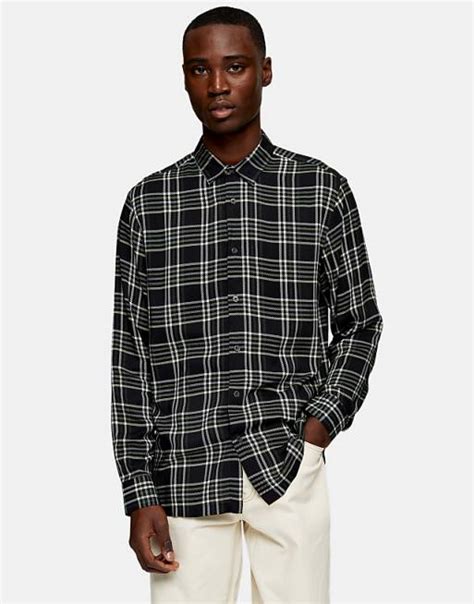 Topman Langärmliges Kariertes Hemd In Schwarz Und Grau Asos