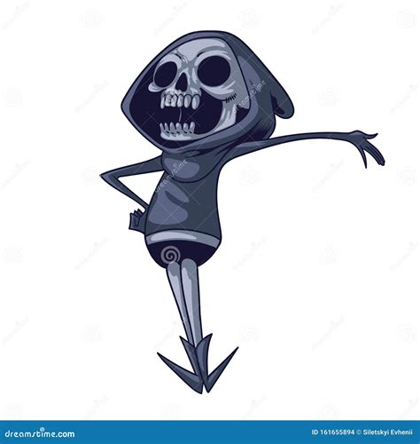 Skeleton Wearing A Hoodie Cartoon Style Blue Colors Halloween Stock