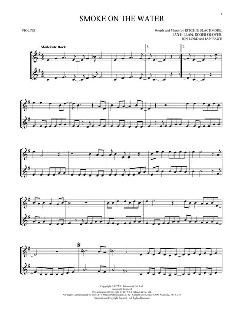 Smoke On The Water By Deep Purple Sheet Music For Violin Duet At Sheet