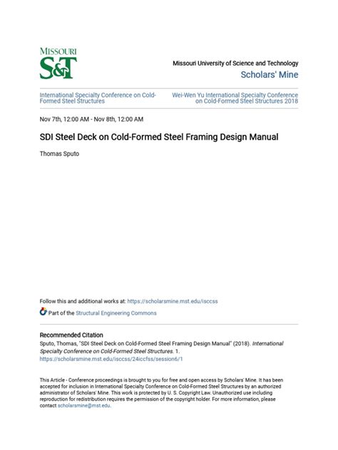 Sdi Steel Deck On Cold Formed Steel Framing Design Manual Pdf Screw