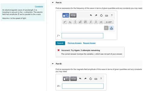 Solved Part A Constants Find An Expression For The Frequency Chegg