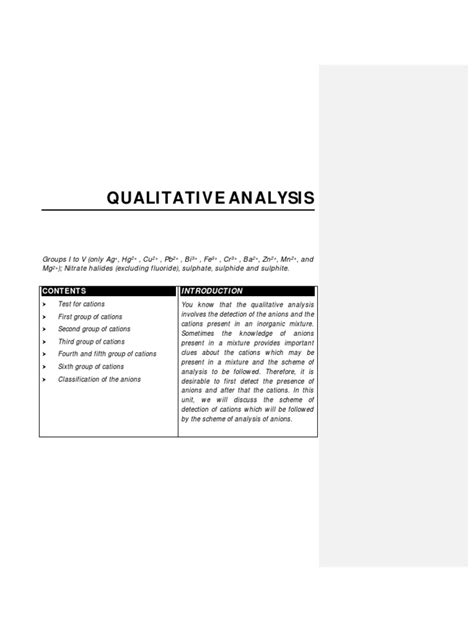 01 Qualitative Analysis Pdf Hydroxide Precipitation Chemistry
