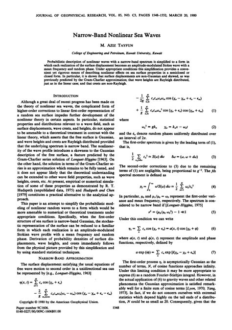 Pdf Narrow Band Nonlinear Sea Waves