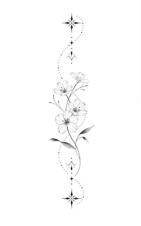 A Black And White Drawing Of Flowers With Stars On It S Side In The Middle