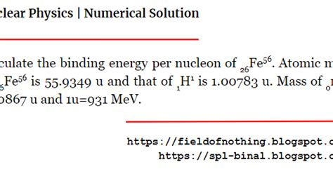Calculate The Binding Energy Per Nucleon Of 26 Fe 56 Atomic