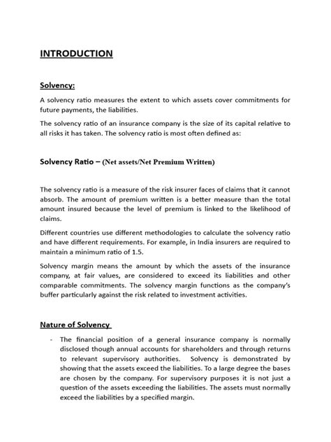 Solvency Margin Pdf Insurance Risk