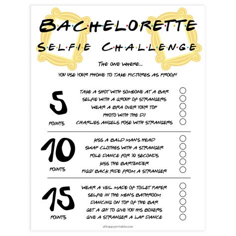 Bachelorette Selfie Challenge Friends Printable Bachelorette Games