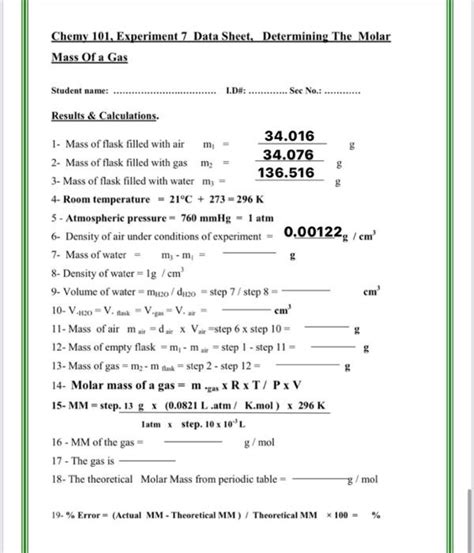 Solved Chemy 101 Experiment 7 Data Sheet Determining The