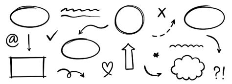 손으로 그린 선 화살표 스케치 밑줄 둥근 프레임 요소 세트 낙서 스케치 연필 스트로크 원형 프레임 하트 낙서 그래픽 요소 벡터 개체 그룹에 대한 스톡 벡터 아트 및 기타