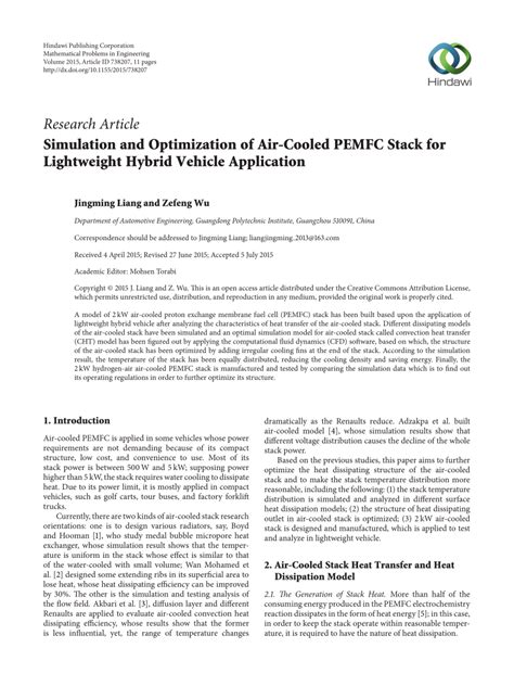 Pdf Simulation And Optimization Of Air Cooled Pemfc Stack For Lightweight Hybrid Vehicle