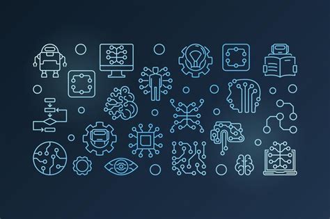 Premium Vector Machine Learning Horizontal Blue Vector Banner In Line