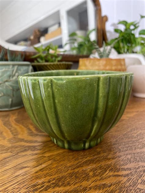 Vintage Haeger Pottery Ribbed Green Oval Planter No 4020 Usa Marked Etsy