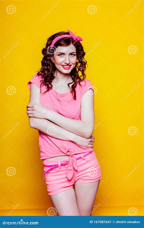 Girl Pinup Style In A Pink Dress Stock Image Image Of Model Pink