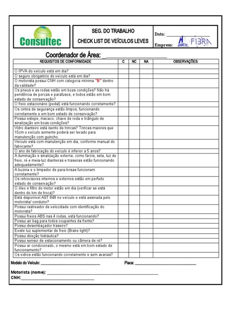 Check List Veículos Leves Pdf Veículos Bens Manufaturados