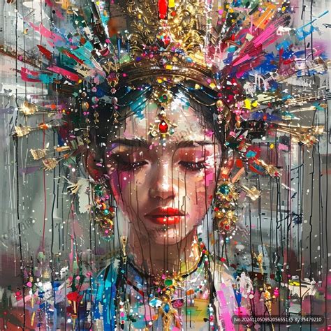 Ai创作图数字肖像插画 数字美女插画 半面妆人物 手绘国潮皇后 原创厚涂 Cg绘画作品 虚拟形象艺术 京剧女孩插画 数字油画插画设计 数字艺术女孩 厚涂手绘 皇后插画 女皇插画 玄幻奇幻时尚