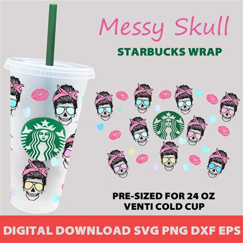 Full Wrap Starbucks Svg Files For Cricut 24oz Venti Cold Cup Messy Bun