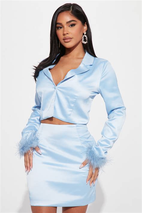 Sydney Satin Skirt Set Light Blue Fashion Nova Matching Sets