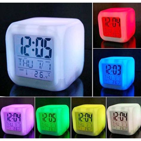Relógio Digital De Mesa Cubo Led RGB Despertador C Pilhas Shopee Brasil