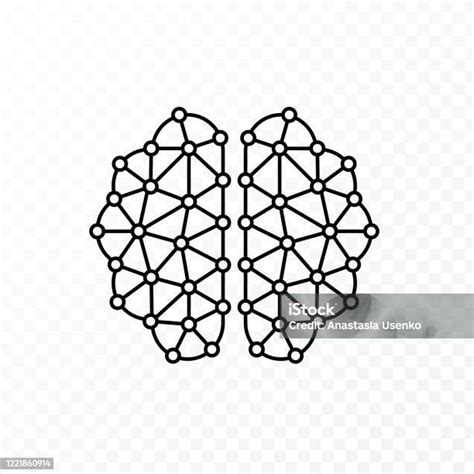 지식과 인공 지능 개념 벡터 플랫 아이콘 그림입니다 투명 한 배경에 도트 네트워크 데이터 연결의 모양에 뇌 기호 웹 기술 로고에 대한 Deign 요소 분석 보기에 대한 스톡