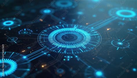 Abstract Tech Design With Glowing Blue Circular Patterns Modern