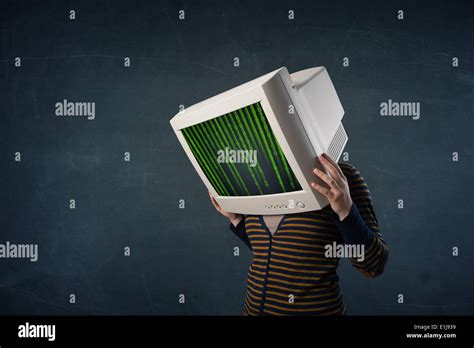 Cyber Human With A Monitor Screen And Computer Code On The Display