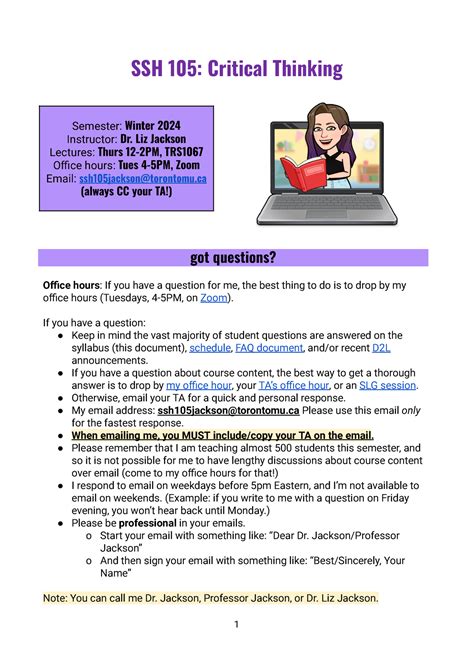 SSH 105 Syllabus Winter 2024 SSH 105 Critical Thinking Semester