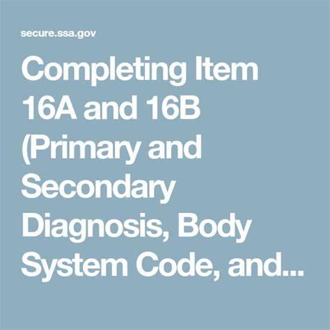 Completing Item 16A And 16B Primary And Secondary Diagnosis Body