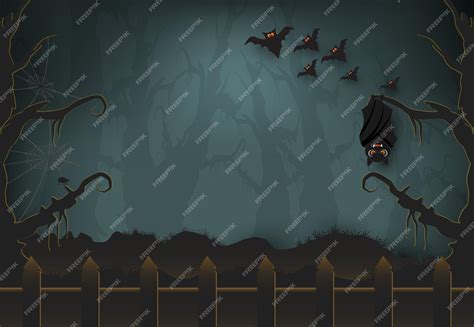 Группа летучих мышей в темном лесу хэллоуин бумажное искусство фон бумага вырезать стиль