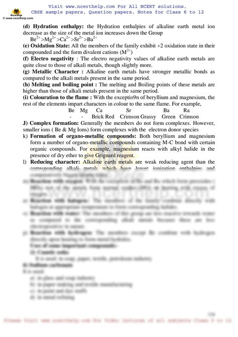 SOLUTION Chapter 10 The S Block Elements Class 11 Notes For Chemistry