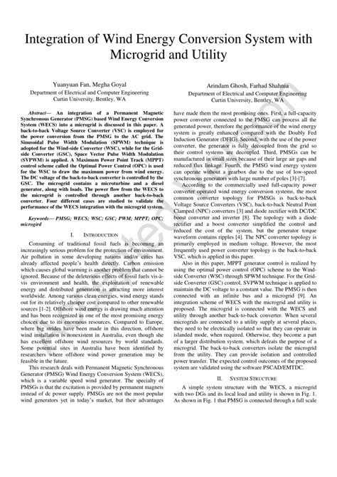 Pdf Integration Of Wind Energy Conversion System With Microgrid And Utility