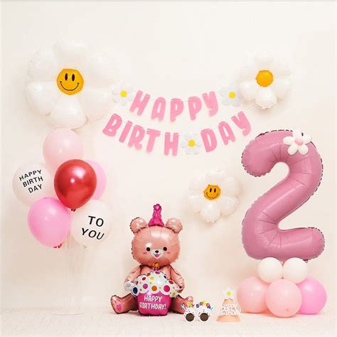 피앤비유니티 데이지곰돌이 가랜드형 생일풍선세트 팩토리튜브