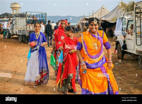 Cheerful Marwari Girls With Colorful Dresses During Pushkar Camel Fair