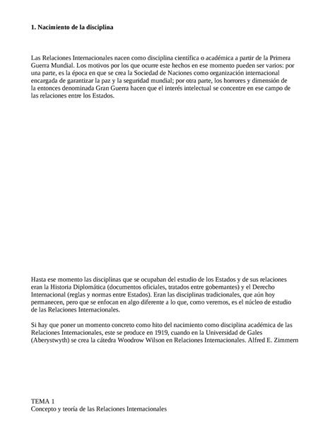 Tema 1 Concepto Y Teoria De Las Relaciones Internacionales Nacimiento