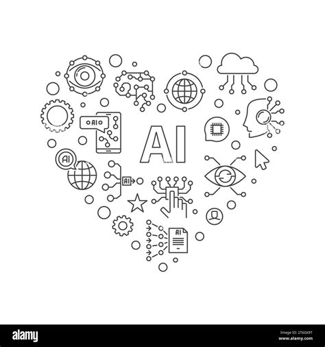 Ai Heart Thin Line Minimal Banner Vector Heart Shaped Modern I Love Artificial Intelligence