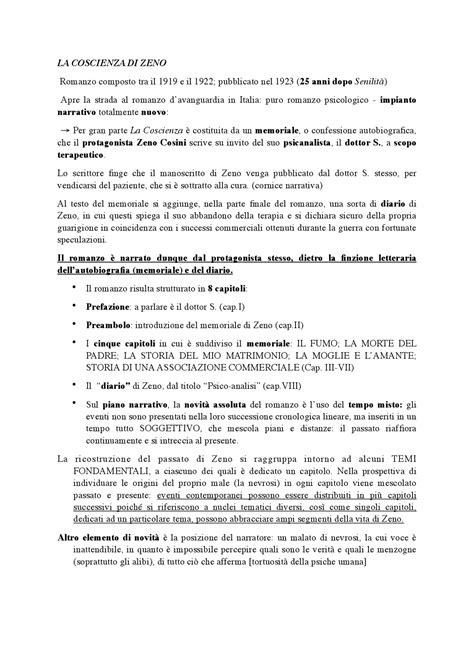 La Coscienza Di Zeno Analisi E Trama Appunti Di Italiano Docsity