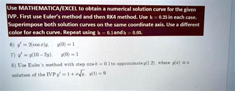 Use Mathematicaexcel To Obtain A Numerical Solution Curve For The Given Ivp First Use Euler