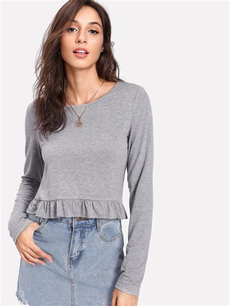 Ruffle Hem Heather Knit Tee Sheinsheinside Knit Tees Women