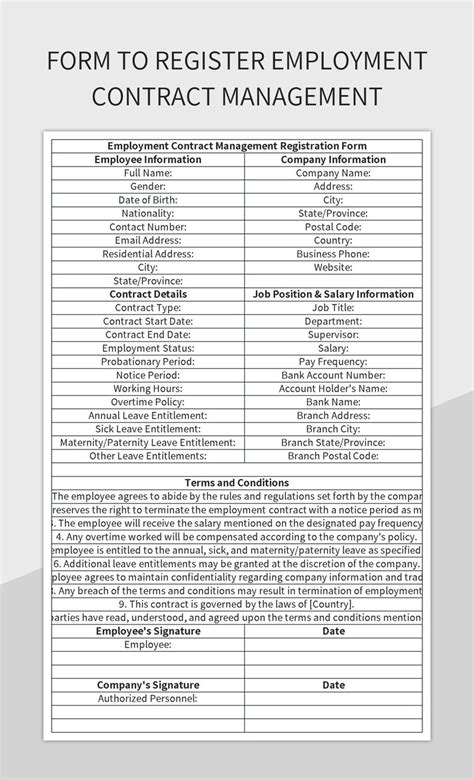 Form To Register Employment Contract Management Excel Template And Google Sheets File For Free