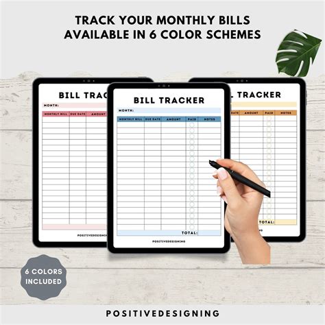Monthly Bill Tracker Monthly Bill Log Digital Planner Bill Planner