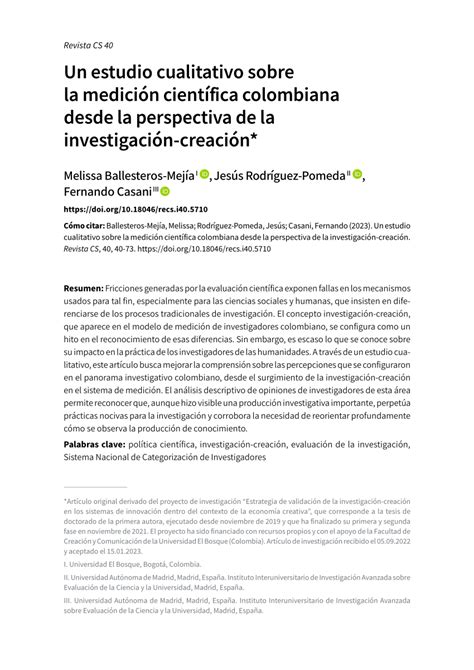Pdf Un Estudio Cualitativo Sobre La Medición Científica Colombiana