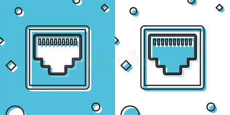 Black Network Port Cable Socket Icon Isolated On Blue And White Background Lan Port Icon