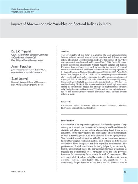 Impact Of Macroeconomic Variables On Sectoral Indices In India Pdf