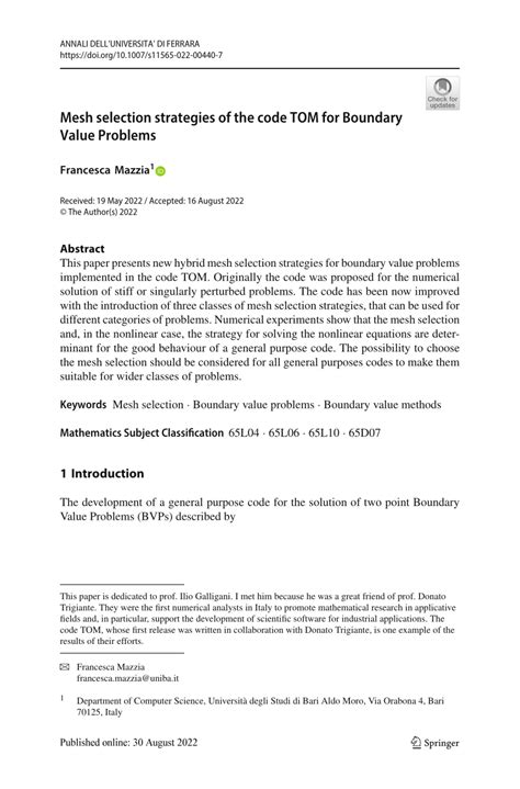 Pdf Mesh Selection Strategies Of The Code Tom For Boundary Value Problems