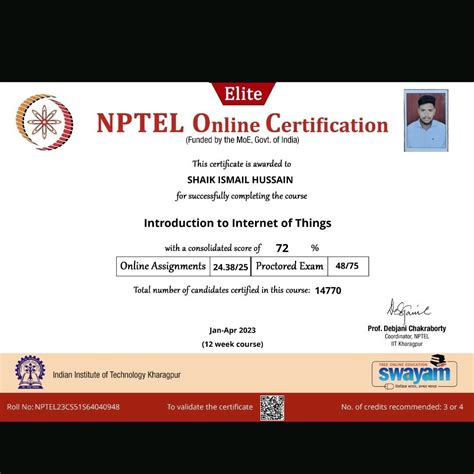 Shaik Ismail On Linkedin Successfully Completed By Internet Of Things