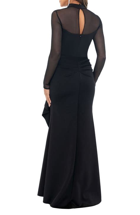 Xscape Evenings Side Ruched Illusion Sleeve Gown Nordstrom