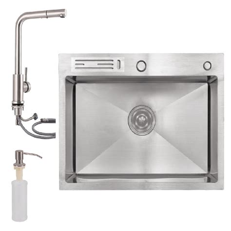 Кухонна мийка 50 50 Brush 3 0 1 0 Mm з полицею для ножів Lidz змішувач для кухні висувний