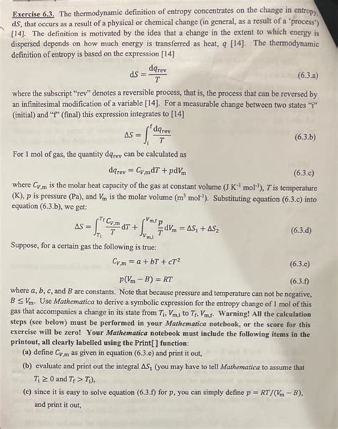 Solved Exercise The Thermodynamic Definition Of Entropy Chegg