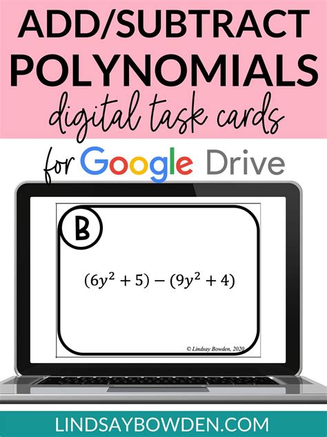 Adding And Subtracting Polynomials Digital Task Cards Lindsay Bowden