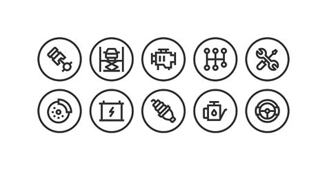 자동차 서비스 피스톤 자동차 리프터 자동차 엔진 유지 보수 디스크 브레이크 배터리 아이콘 속도계에 대한 스톡 벡터 아트 및 기타 이미지 Istock